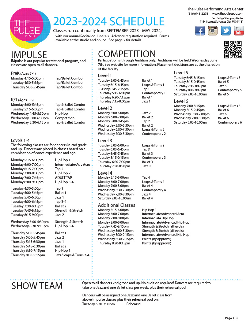 Class Schedule - The Pulse Performing Arts Center